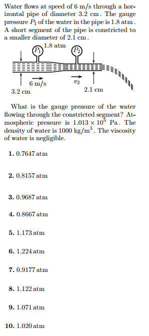 Solved Water flows at speed of 6 m/s through a horizontal | Chegg.com