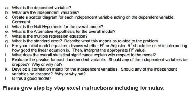 Solved Using Excel, Run a multiple regressions analysis | Chegg.com