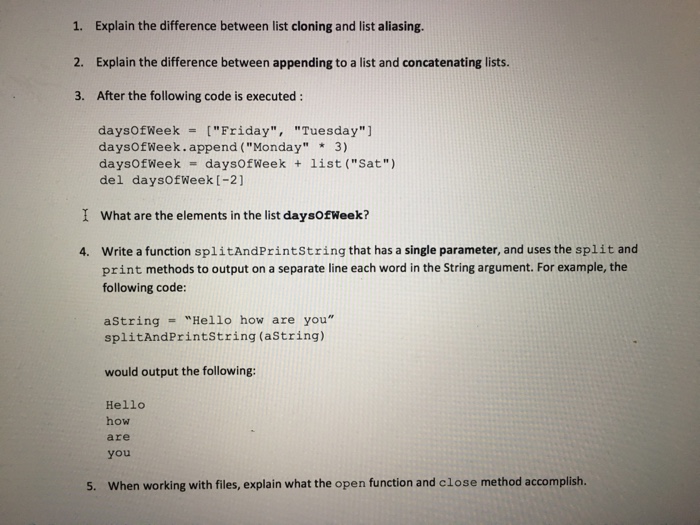 Solved Explain the difference between list cloning and list | Chegg.com