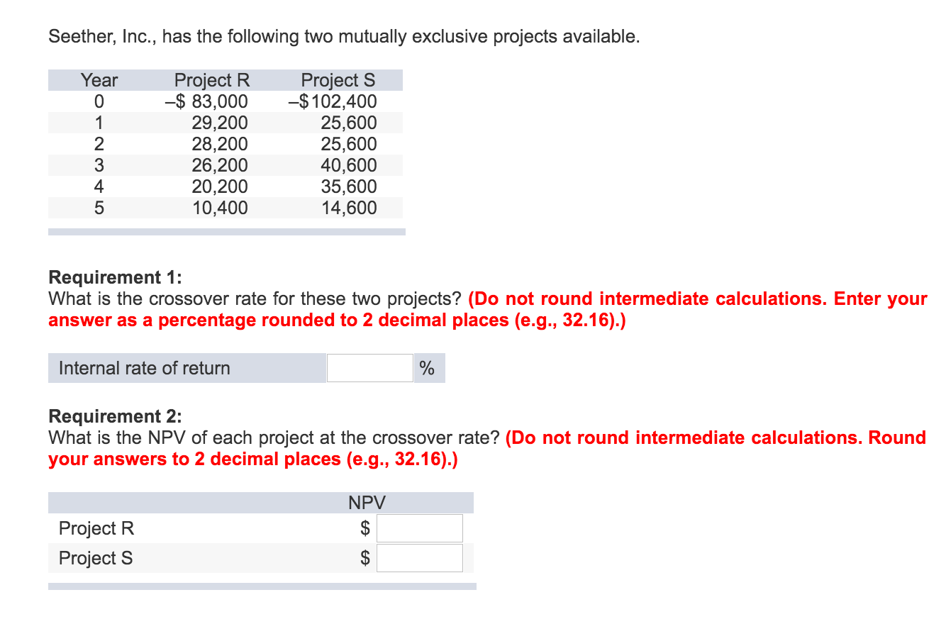 Solved Seether, Inc., has the following two mutually | Chegg.com