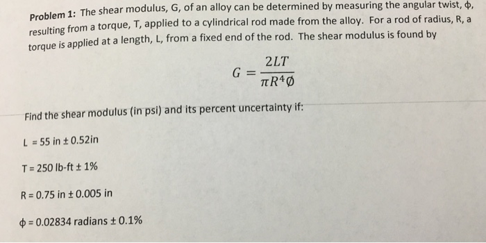 Solved The shear modulus, G, of an alloy can be determined | Chegg.com