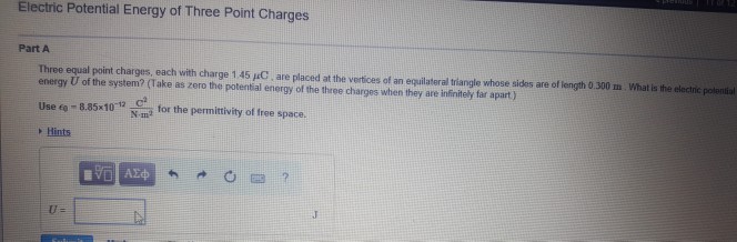 Solved Three equal point charges, each with charge 145 mu C, | Chegg.com