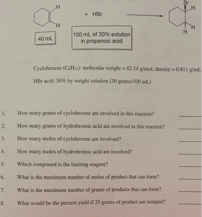 Solved How many grams of cyclohexene are involved in this | Chegg.com