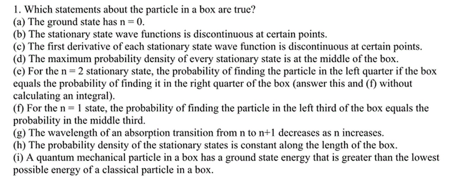 Which statements about the particle in a box are | Chegg.com