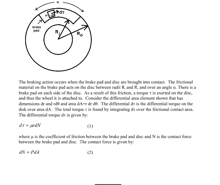 Solved brake pad Ro The braking action occurs when the brake | Chegg.com
