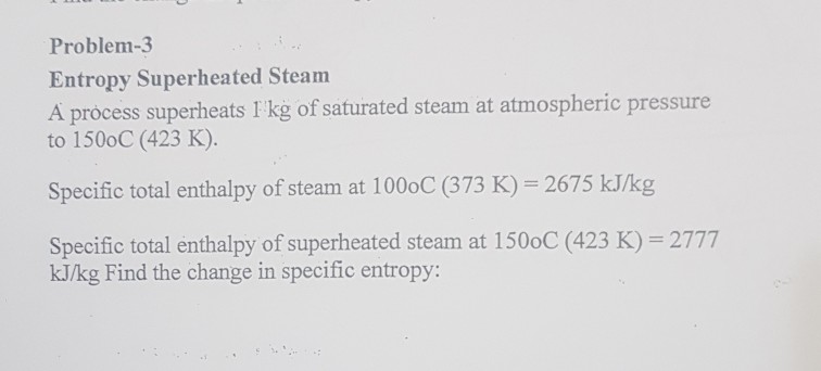 Solved Problem-3 Entropy Superheated Steam A process | Chegg.com