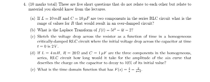 Solved 1. (10 marks total) These are live short questions | Chegg.com