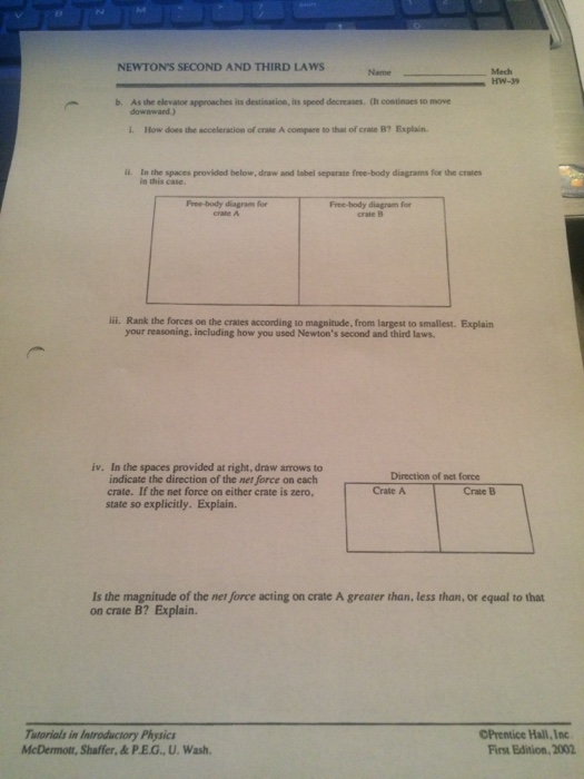 Solved NEWTON'S SECOND AND THIRD LAWS Name Mech HW-37 A | Chegg.com