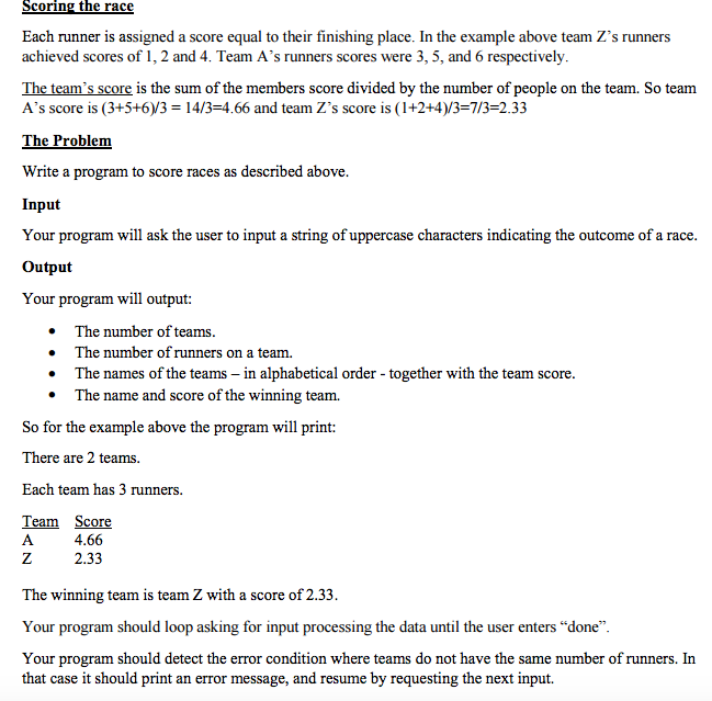 Solved Each runner is assigned a score equal to their | Chegg.com