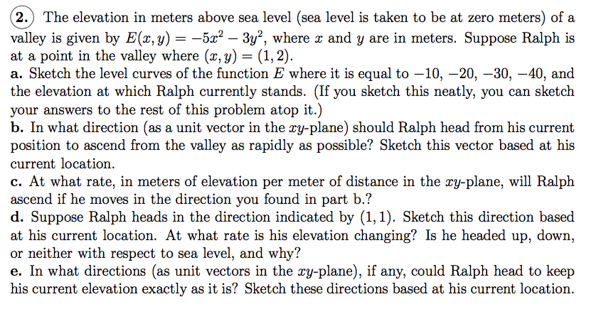 Solved 2.) The elevation in meters above sea level (sea | Chegg.com