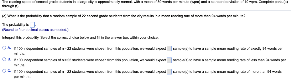Solved The reading speed of second grade students in a large | Chegg.com