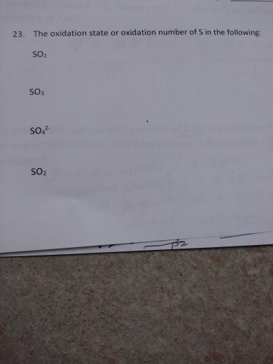 Solved 23. The oxidation state or oxidation number of S in | Chegg.com