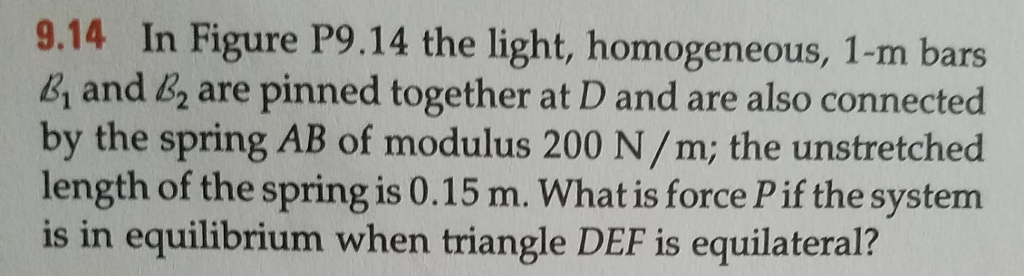 Solved 9.14 In Figure P9.14 the light, homogeneous, 1-m bars | Chegg.com