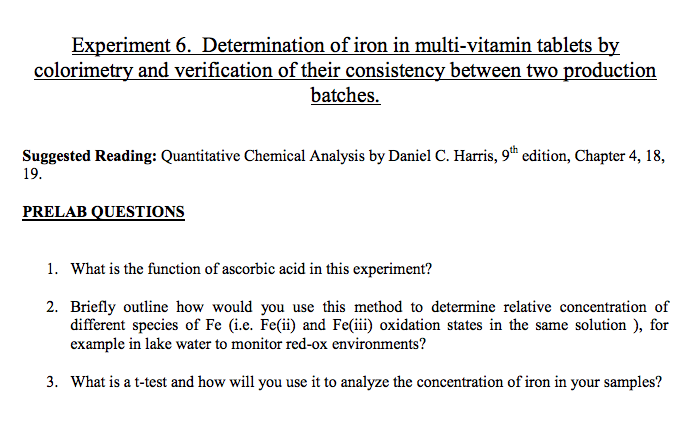 Solved Experiment: Determination of iron in multi-vitamin | Chegg.com