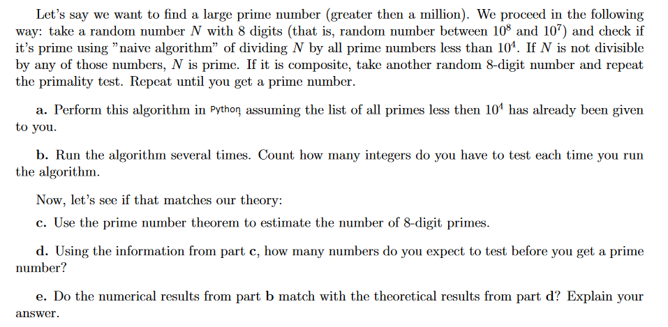 Solved Let's say we want to find a large prime number | Chegg.com