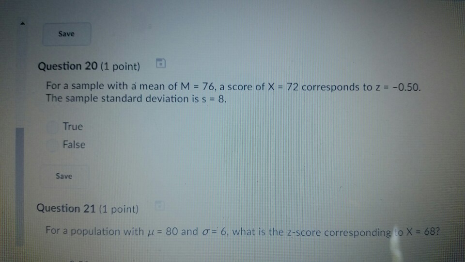 Solved Save Question 20 (1 point) For a sample with a mean | Chegg.com