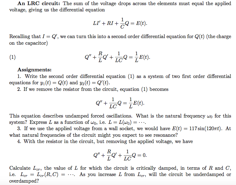 Solved An LRC circuit: The sum of the voltage drops across | Chegg.com
