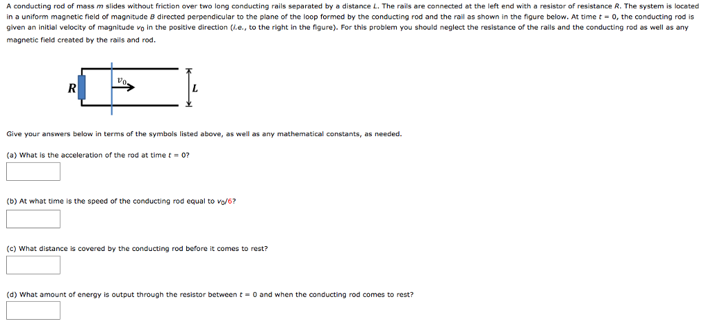 Solved A conducting rod of mass m slides without friction | Chegg.com