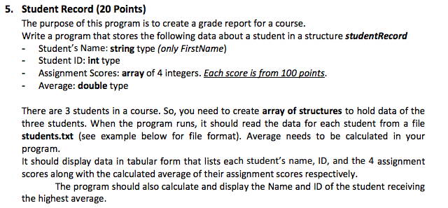 Solved Student Record (20 Points) The purpose of this | Chegg.com