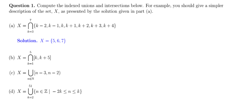 Solved Question 1. Compute the indexed unions and | Chegg.com