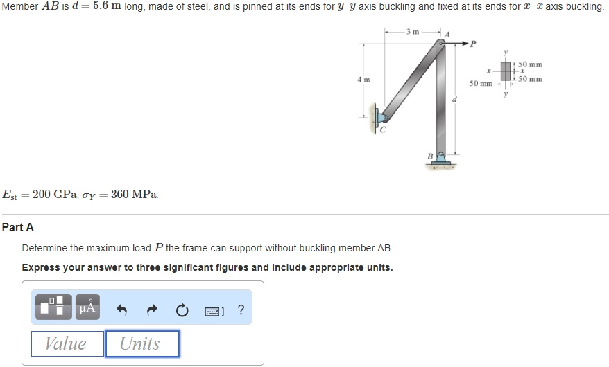 Solved Member AB is d 5.6 m long, made of steel, and is | Chegg.com