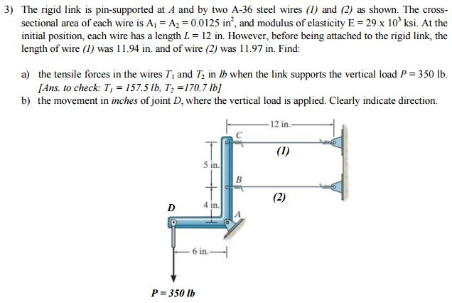 The rigid link is pin-supported at A and by two A-36 | Chegg.com