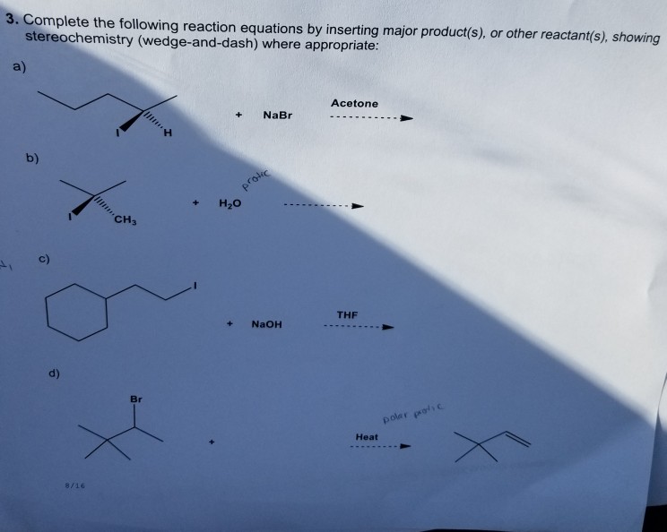 Solved 3. Complete the following reaction equations by | Chegg.com