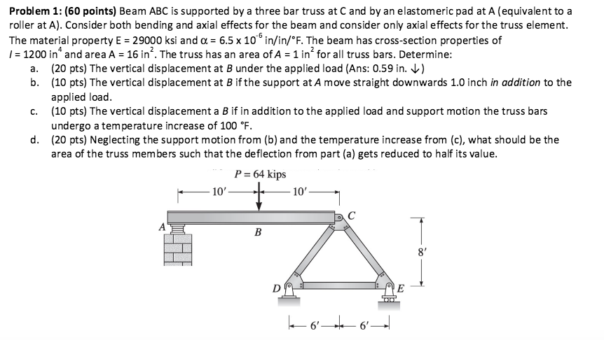 Solved Beam ABC is supported by a three bar truss at C and | Chegg.com