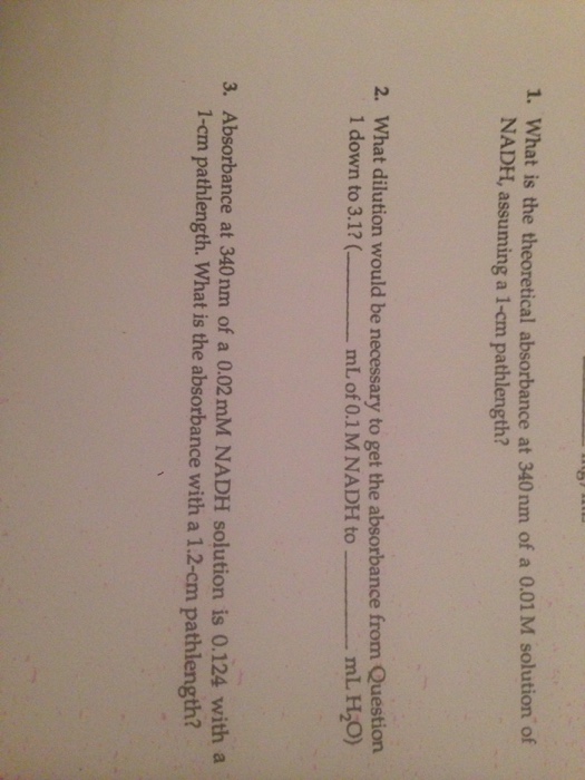 Solved What is the theoretical absorbance at 340 nm of a | Chegg.com