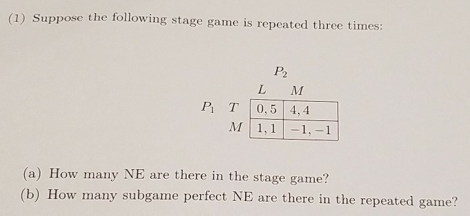 Solved (1) Suppose the following stage game is repeated | Chegg.com