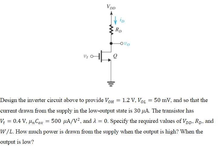 Solved Design the inverter circuit above to provide V_OH = | Chegg.com