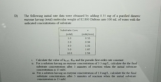 Solved D) The following initial rate data were obtained by | Chegg.com