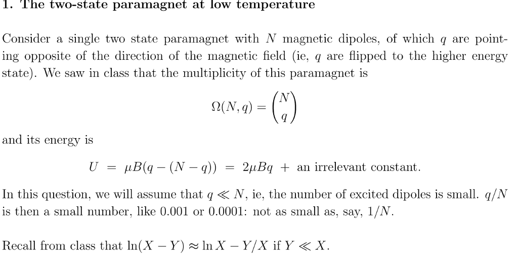 Solved 1. The two-state paramagnet at low temperature | Chegg.com