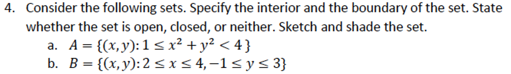 Solved "Consider the following sets. Specify the interior | Chegg.com