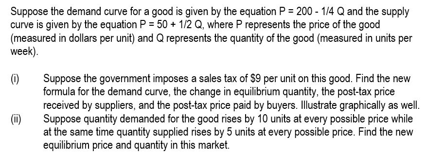 Solved Suppose the demand curve for a good is given by the | Chegg.com