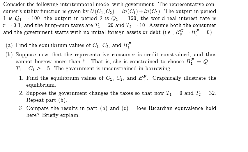 Consider the following intertemporal model with | Chegg.com
