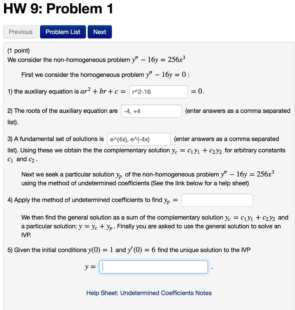 Solved HW 9: Problem 1 Previous Problem List Next (1 point) | Chegg.com