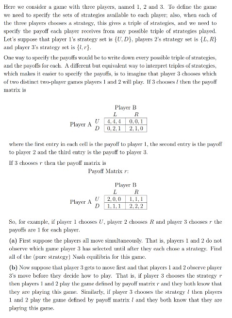 Solved Here we consider a game with throe players, named 1, | Chegg.com