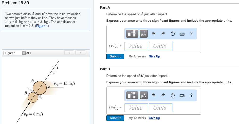 Solved Problem 15.89 Part A Two smooth disks A and B have | Chegg.com