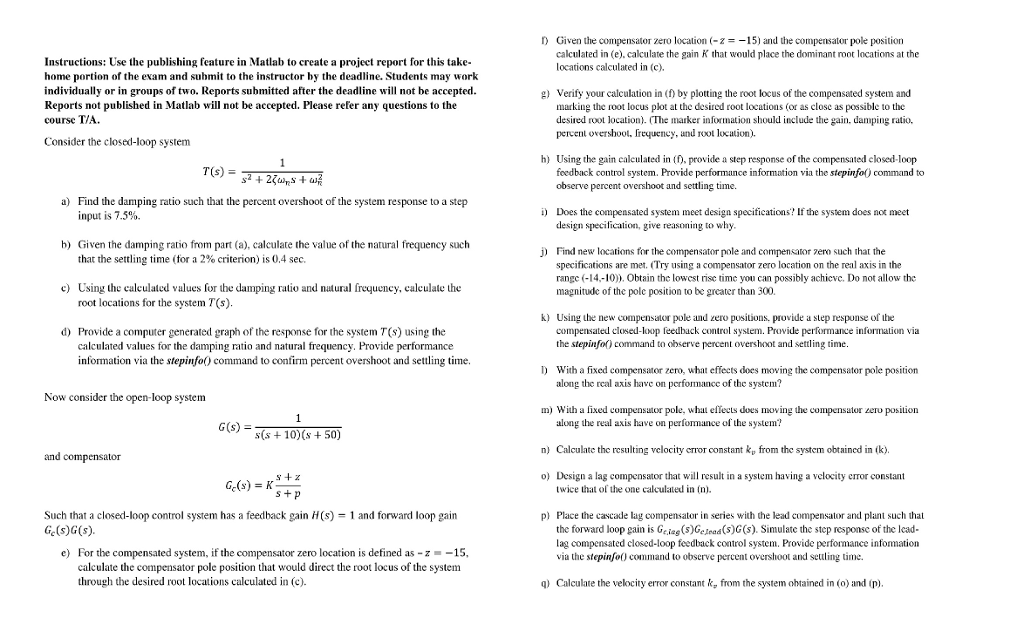Instructions: Use the publishing feature in Matlab to | Chegg.com
