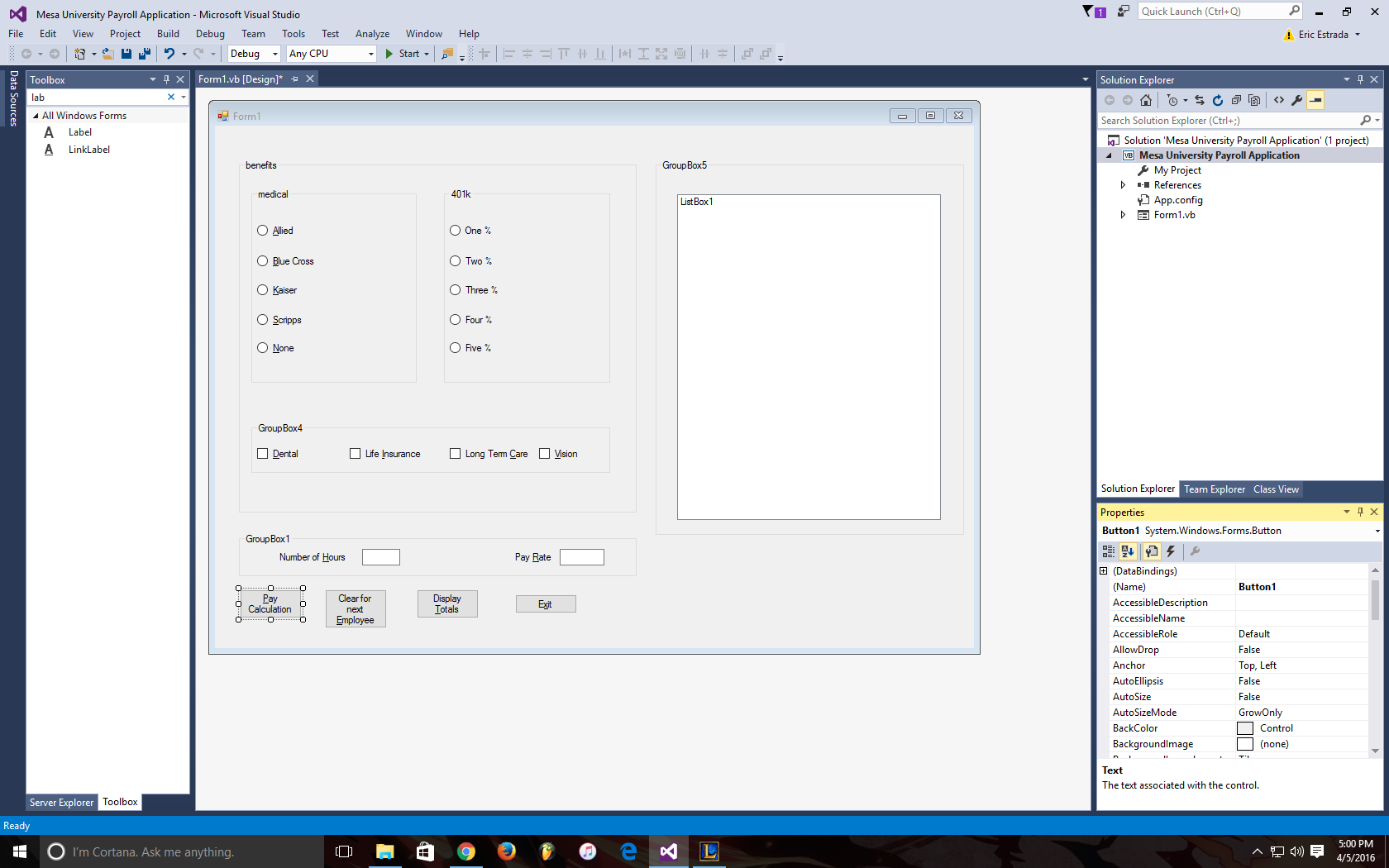 code in visual basic: Accounting Department needs an | Chegg.com