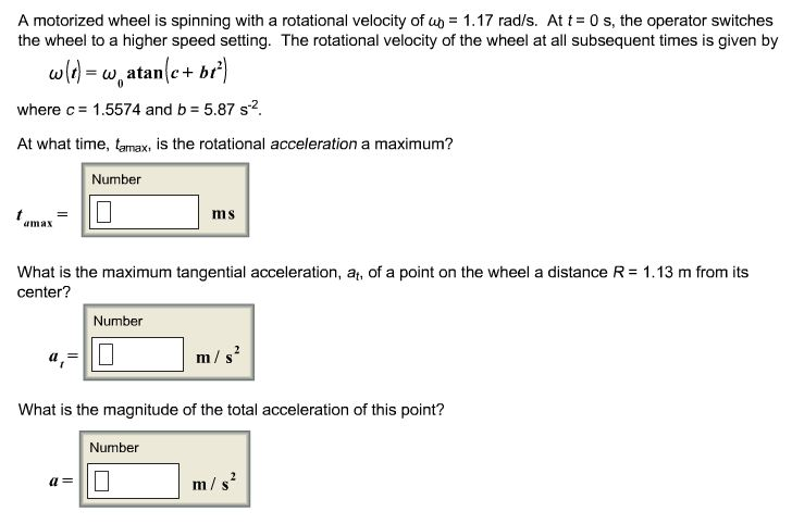 Solved A motorized wheel is spinning with a rotational | Chegg.com