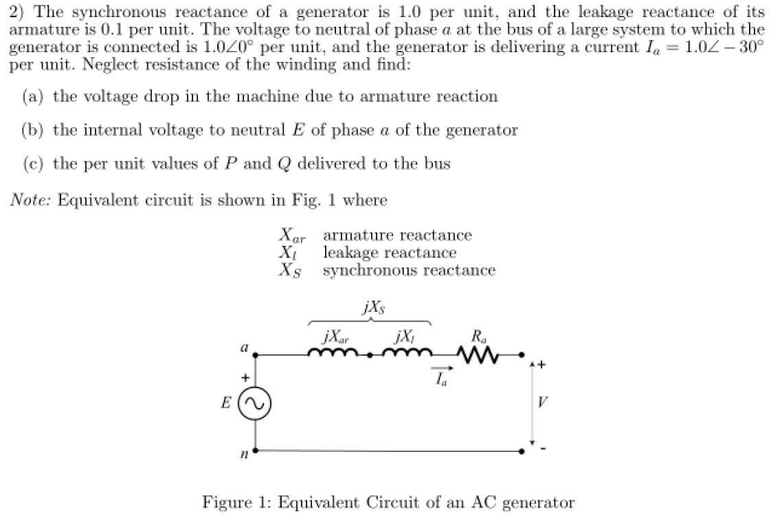 Solved The Synchronous Reactance Of A Generator Is 1 0 Per