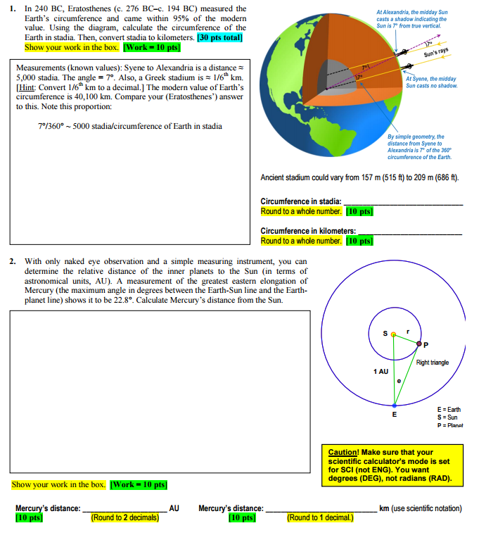 Solved 1. In 240 BC, Eratosthenes (c. 276 BC-c. 194 BC) | Chegg.com