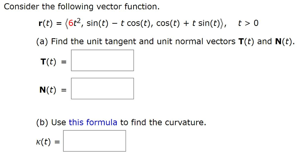 Solved Consider the following vector function. r(t) (6t sin | Chegg.com
