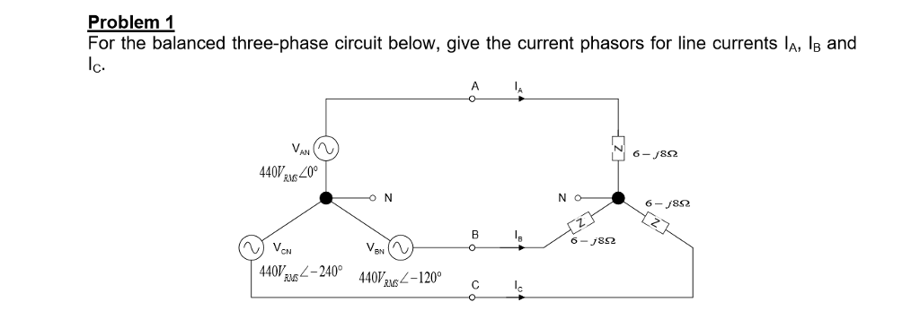 Solved For the balanced three-phase circuit below, give the | Chegg.com