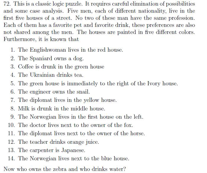 Solved 72. This is a classic logic puzzle. It requires | Chegg.com