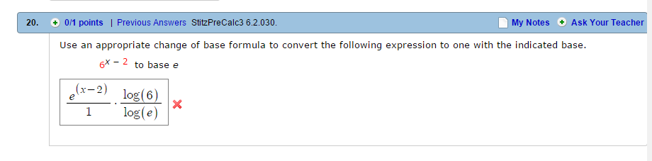 Solved Use an appropriate change of base formula to convert | Chegg.com