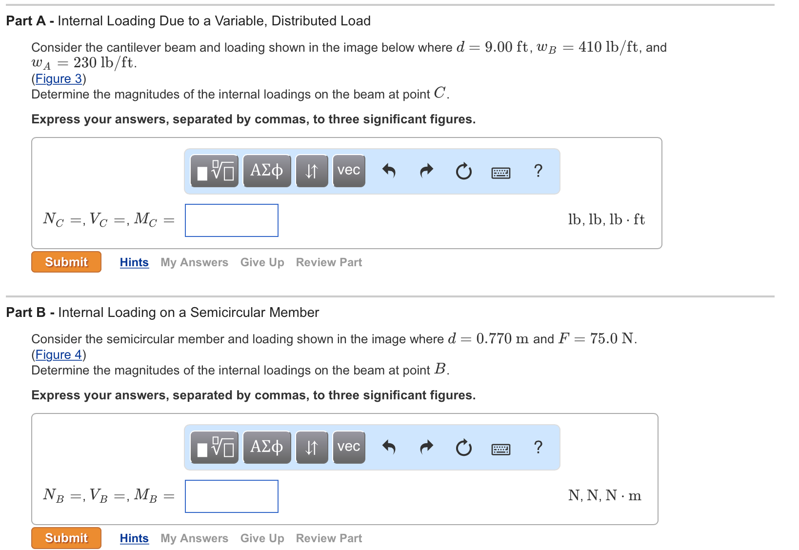 Solved Part A - Internal Loading Due to a Variable, | Chegg.com