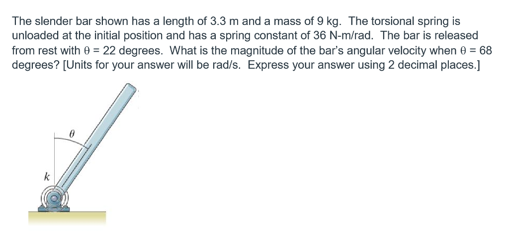 Solved The slender bar shown has a length of 3.3 m and a | Chegg.com